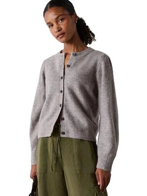 Whistles Wool Mix Puff Sleeve Cardigan - Neutral