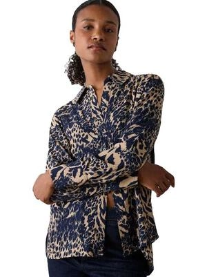 Whistles Patchwork Leopard Print Shirt - Navy/multi