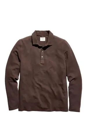 Billy Reid Long Sleeve Herringbone Polo - Brown