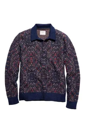 Billy Reid Long Sleeve Tile Jacquard Polo - Carbon Blue Multi