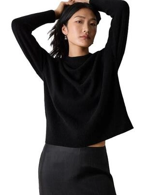 WHISTLES 100% Cashmere Seam Crew Neck Sweater