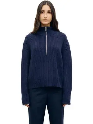 Gerard Darel Rika Oversized Ribbed Zip-neck Sweater - Platinum