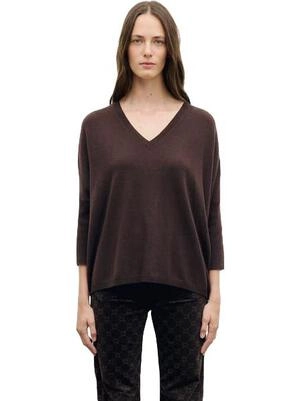 Gerard Darel Resa 100% Cashmere V-neck Sweater - Brown