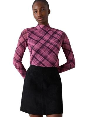 Whistles Check Print Mesh Top - Pink/multi
