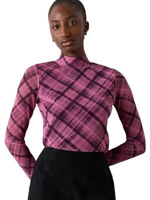 Whistles Check Print Mesh Top - Pink/multi