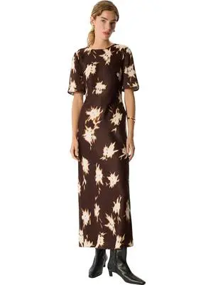 Whistles Shadow Midi Dress - Brwn/multi