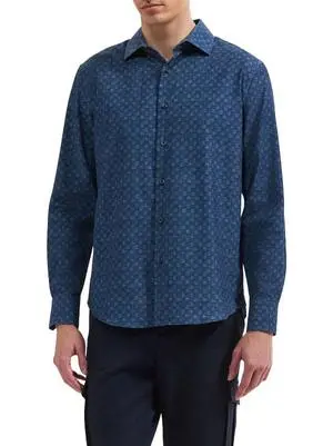 Bugatchi Axel Shaped Long Sleeve Woven Shirt - Ink