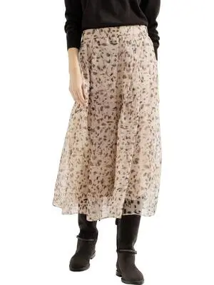 BRUNELLO CUCINELLI Lynx Print Silk Organza Pleated Skirt