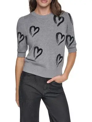 Dkny Heart Short Sleeve Sweater - Feather Ht