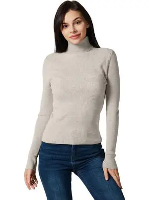 ZILPU Slim Fit Ribbed Turtleneck Sweater Top Beige