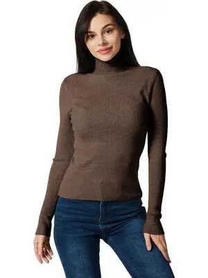 ZILPU Slim Fit Ribbed Turtleneck Sweater Top Brown