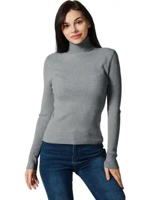 ZILPU Slim Fit Ribbed Turtleneck Sweater Top Grey