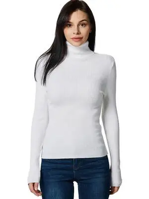 ZILPU Slim Fit Ribbed Turtleneck Sweater Top White
