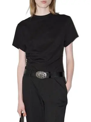 Mango Gathered Cotton T-shirt - Black