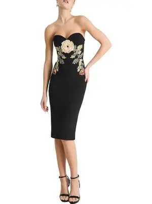 HELSI Sloane Floral Appliqué Strapless Cocktail Dress - Black