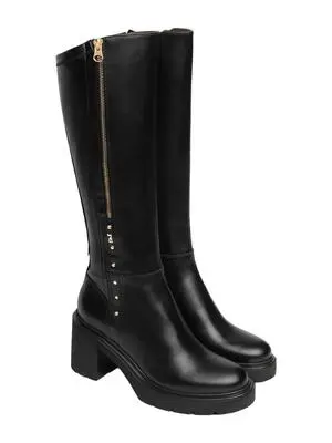 NEROGIARDINI Knee High Block Heel Boot - Black