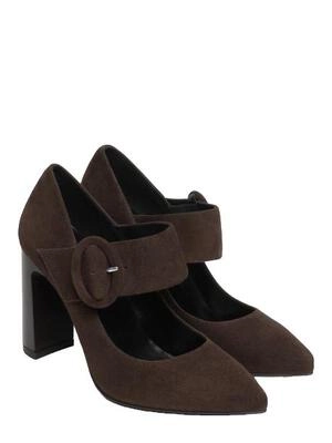 NEROGIARDINI Leather Pointed Toe Mary Jane Pump - Chocolate