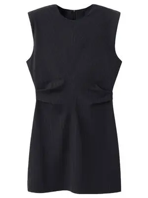 Mango Pinstripe Draped Sleeveless Minidress - Navy