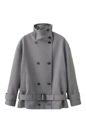 Mango Funnel Neck Trench Coat With Belt - Grey