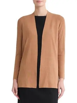 KASPER Open Front Cardigan - Dark Camel