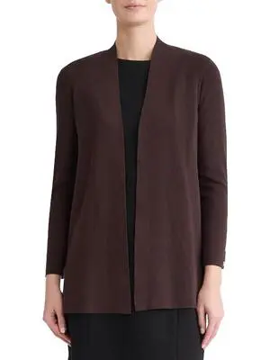 KASPER Open Front Cardigan - Rich Chocolate
