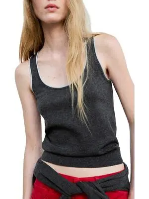 Mango Contrast Piping Knit Top - Grey