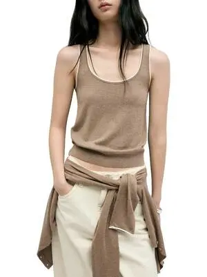 Mango Contrast Piping Knit Top - Medium Brown
