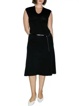 Mango V-neck Knit Midi Dress - Black
