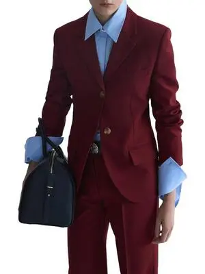 Mango Wool Blend Suit Blazer - Wine