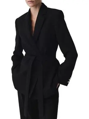 Mango Tie Waist Blazer - Black