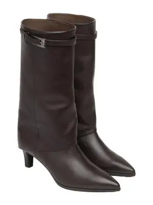 NEROGIARDINI Pointed Toe Cuff Leather Boot - Bark