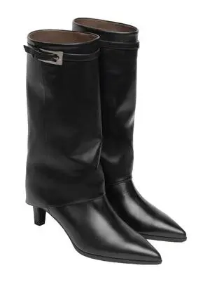 NEROGIARDINI Pointed Toe Cuff Leather Boot - Black