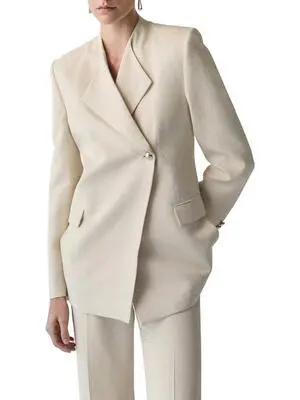 Mango Metallic Button Linen Blend Blazer - Vanilla