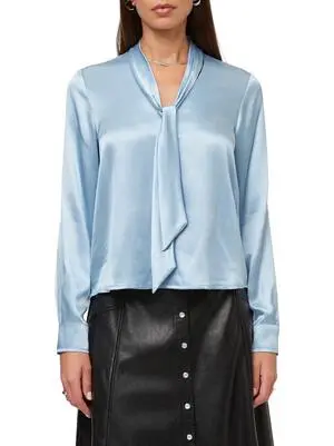 Fifteen Twenty Patty Tie Neck Satin Shirt - Glacier