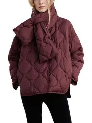 Mango Quilted Anorak With Detachable Scarf - Maroon