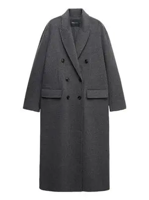 Mango Long Wool & Cashmere Coat - Grey