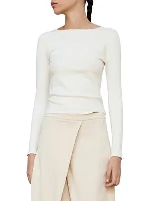 Mango Fitted Boat Neck Sweater - Ecru