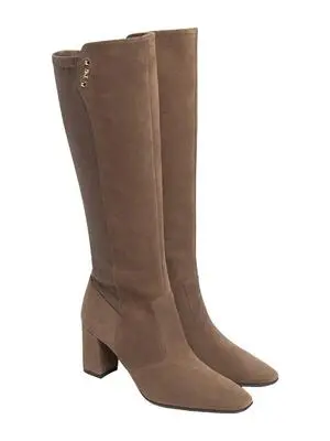 NEROGIARDINI Pointed Toe Stretch Knee High Boot - Bark