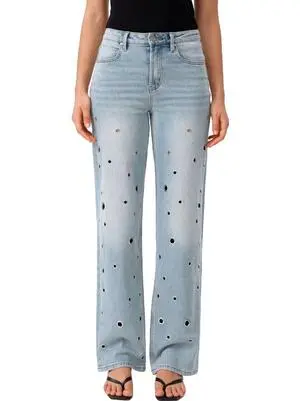 BAYEAS Eyelet High Waist Straight Leg Jeans - Snowdrift