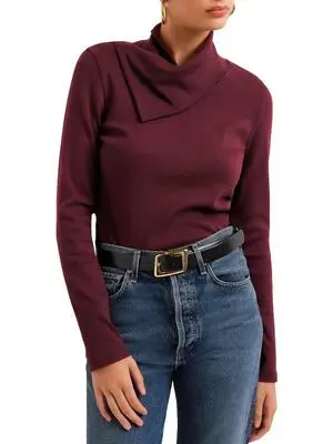 Fifteen Twenty Rhonda Drape Neck Rib Sweater - Merlot