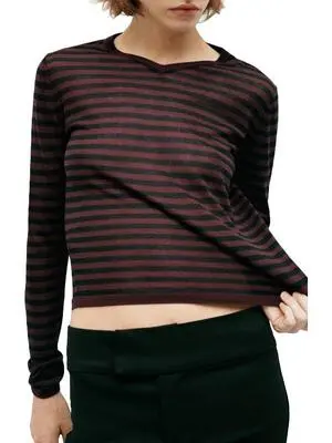 Mango Stripe V-neck Sweater - Wine