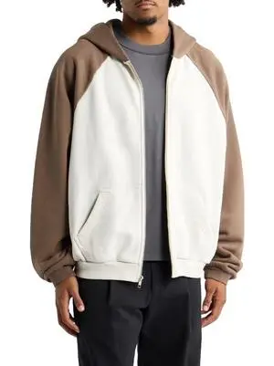 ELWOOD Ragglan Colorblock Zip Hoodie - Bone/brown