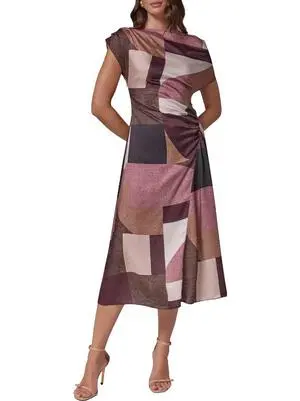 Donna Karan New York Colorblock One-shoulder Twill Midi Dress - Blk/camel Multi