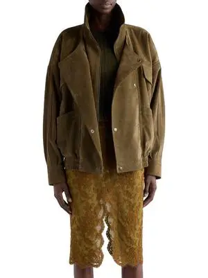 Saint Laurent Double Collar Leather Jacket - Vert Algue