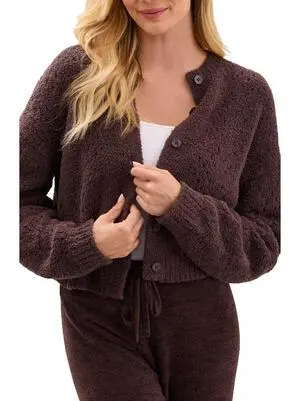 Barefoot Dreams Pointelle Cropped Cardigan Umber