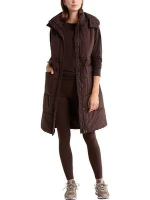 Zella Solstice Longline Puffer Vest - Brown Mole