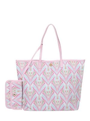 PACKED PARTY Petals And Plumes Oversized Tote Bag With Detachable Wristlet Pouchcoated Canvas With Leatherette Straps - Multicolor