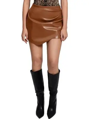 POPILUSH Shapewear Faux Leather High-waisted Skort - Clay