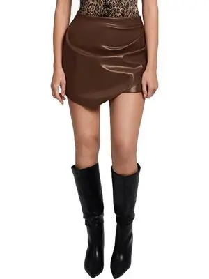 POPILUSH Shapewear Faux Leather High-waisted Skort - Mocha