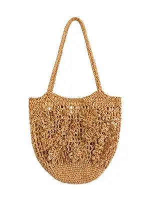 BRUNNA.CO Phillipa Hand-crocheted Floral Raffia Tote Bag - Beige